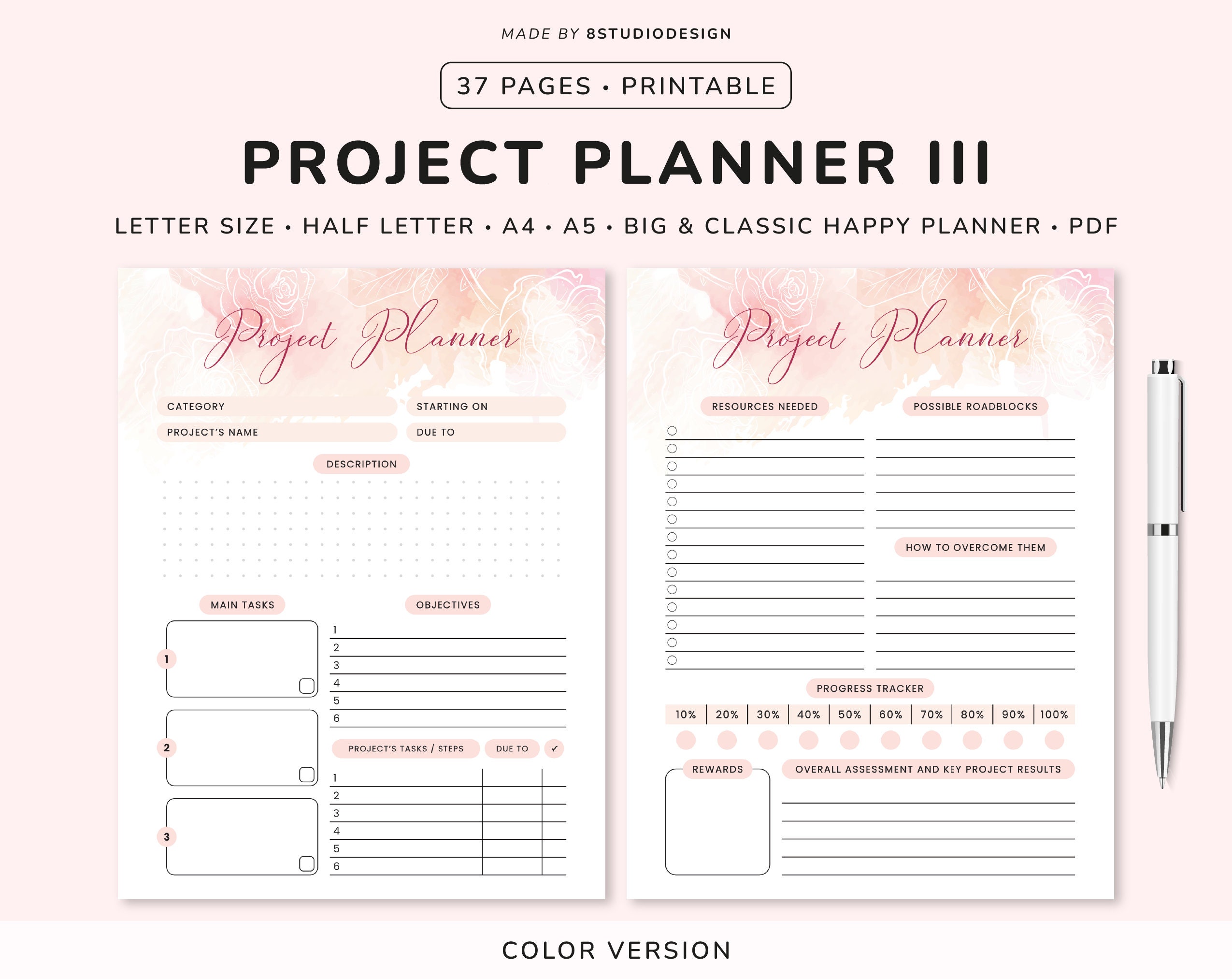 Project Planner Printable - Productivity Planner, Project Management ...