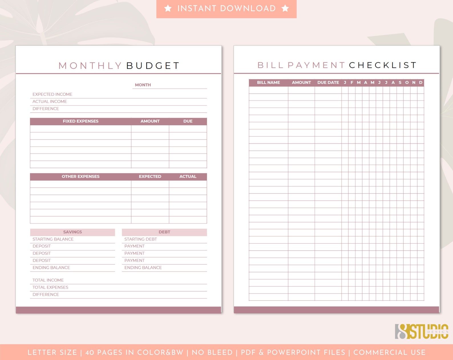 Financial Planner Printable - Monthly Budget Planner, Expense & Bill ...