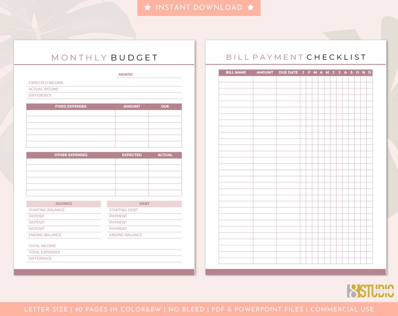 Financial Planner Printable Monthly Budget Planner, Expense & Bill ...