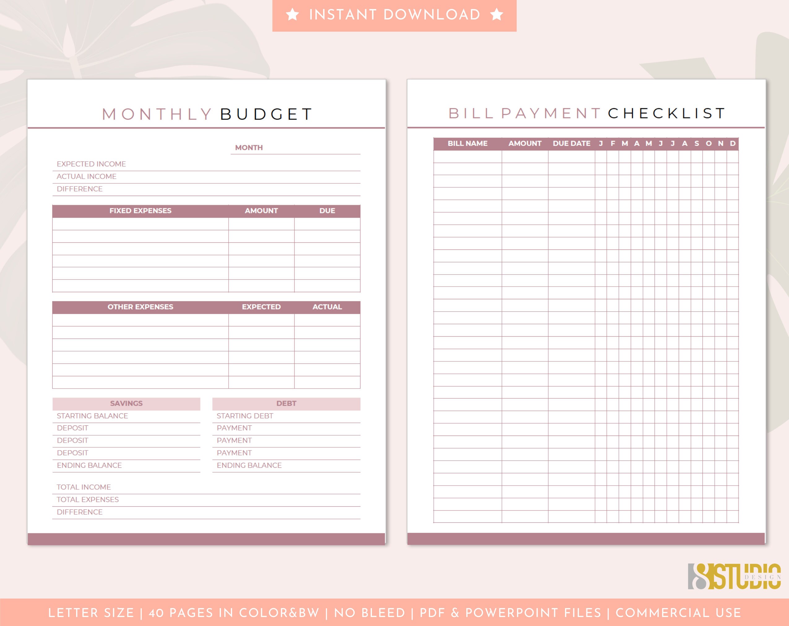 Financial Planner Printable Monthly Budget Planner, Expense & Bill ...