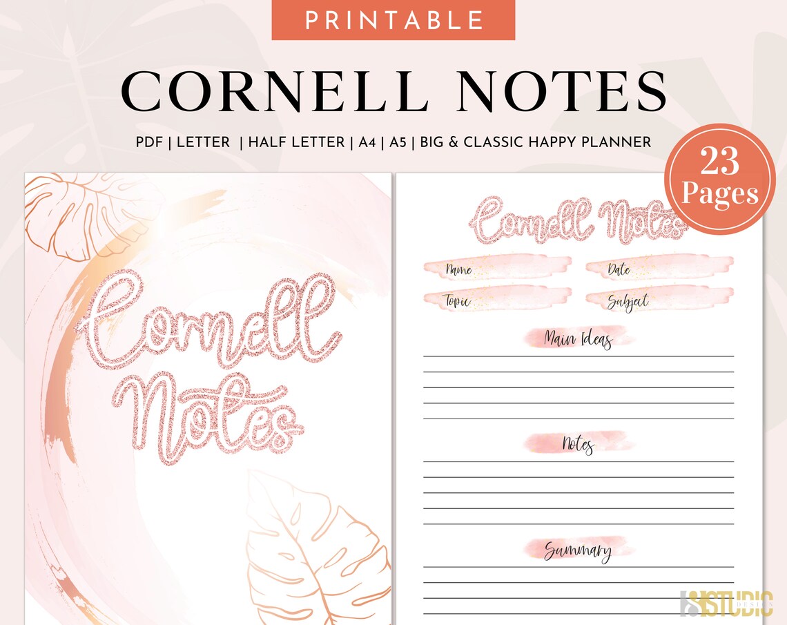 Cornell Notes - Planner Printable, Cornell Template, Cornell Note ...