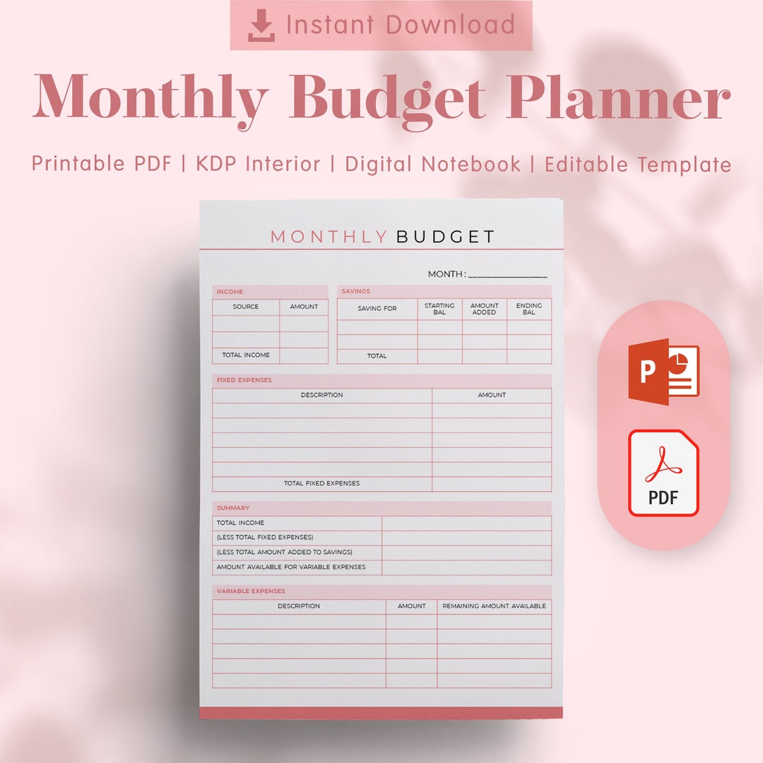 Monthly Budget Planner Template - KDP Interiors Editable, Printable PDF ...
