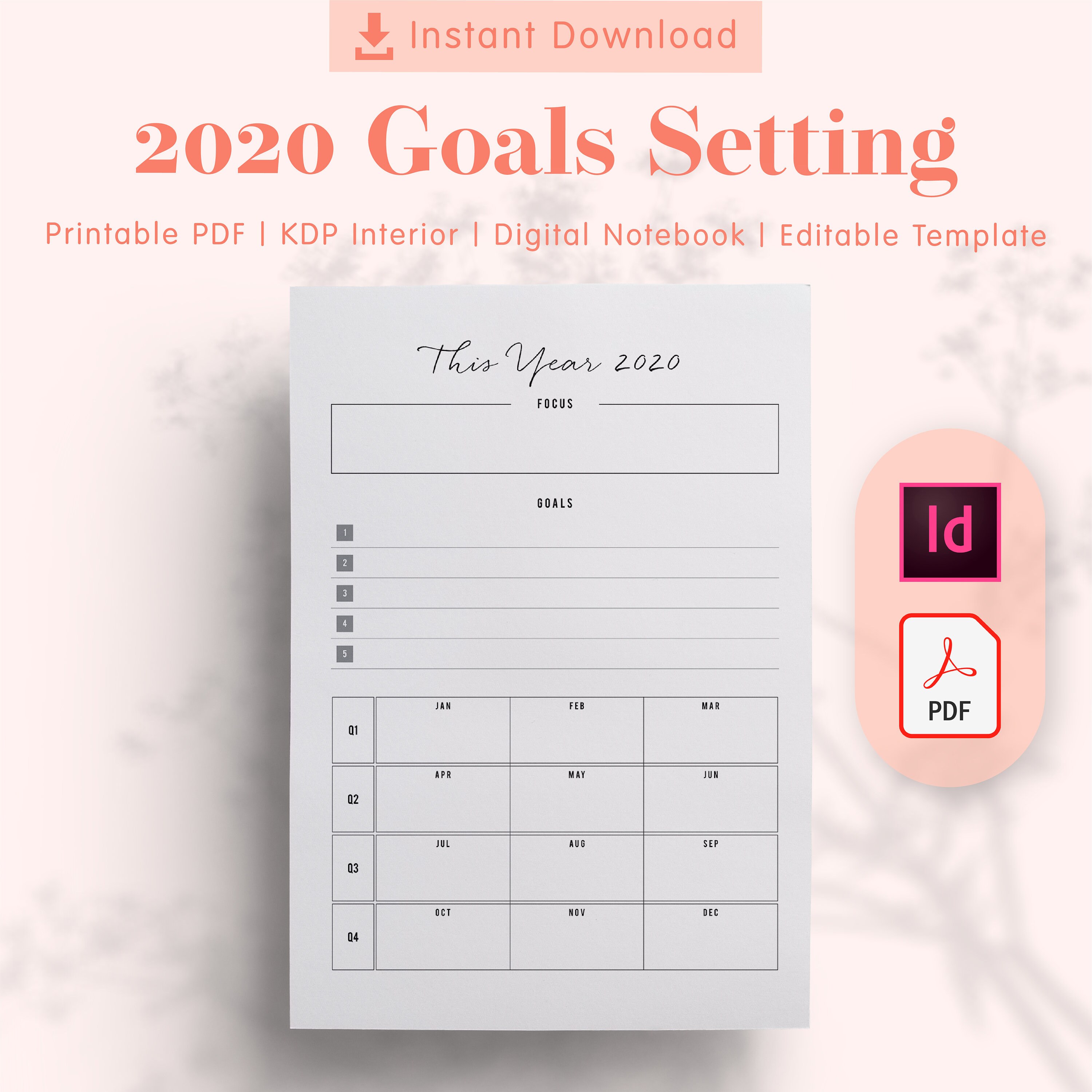 2020 Goals Setting Printable Template - KDP Interiors Editable ...