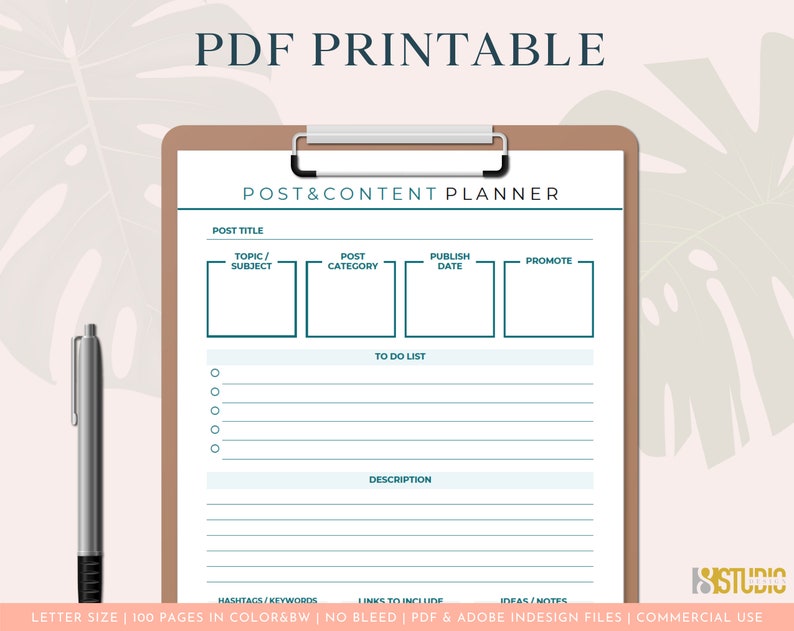 Content Planner PDF Printable - Editable Post and Content Planner ...