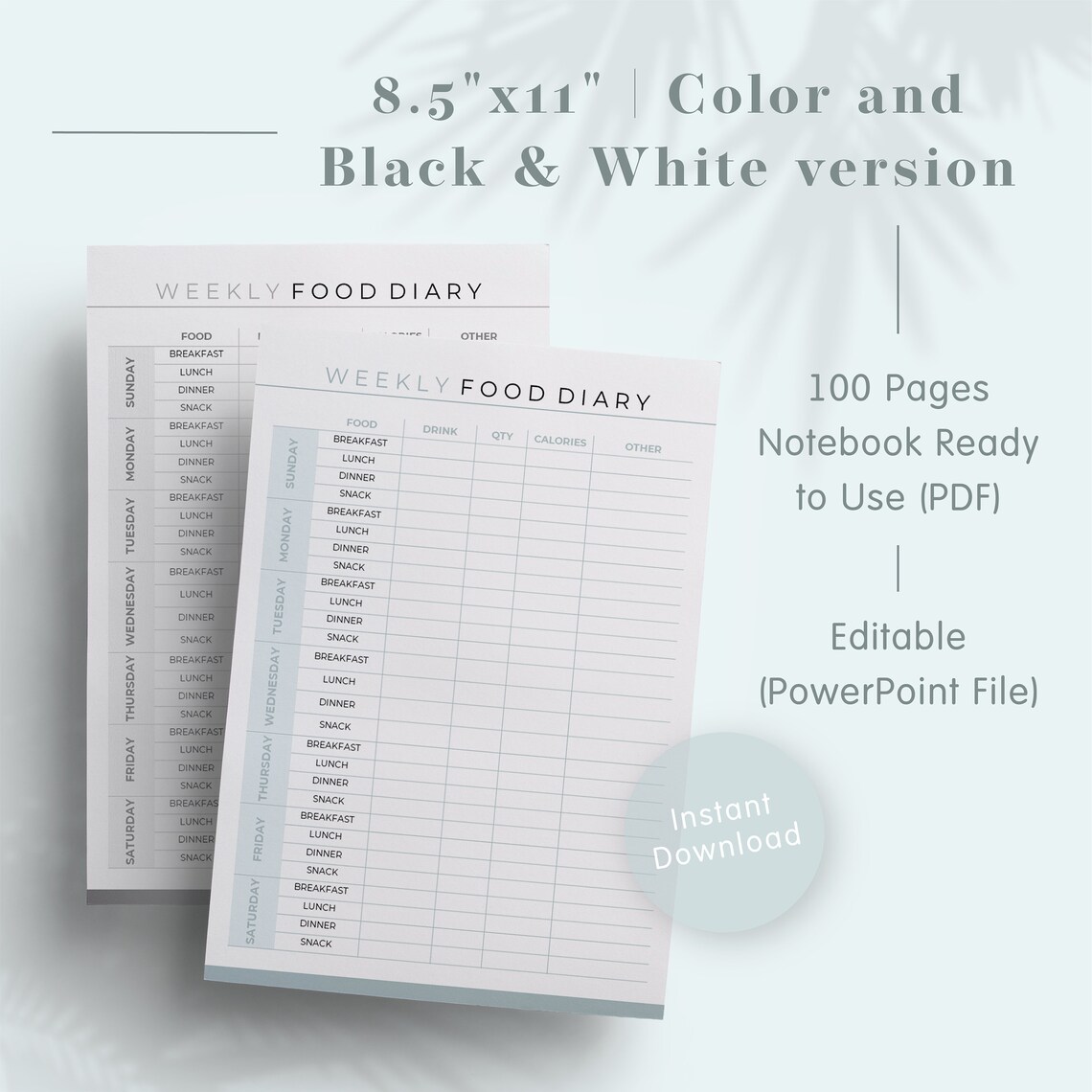 Weekly Food Diary Printable Template KDP Interiors Editable, Printable ...