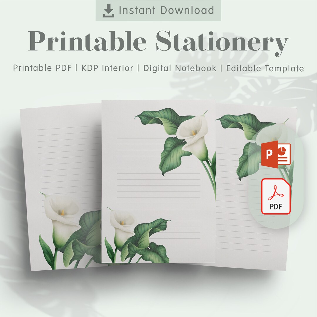 White Lilies Printable Stationery 2 - Lined - Printable PDF ...