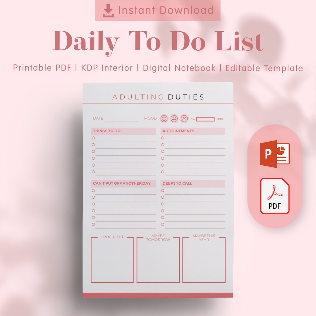 Daily to Do List Printable Template KDP Interiors Editable, Printable ...