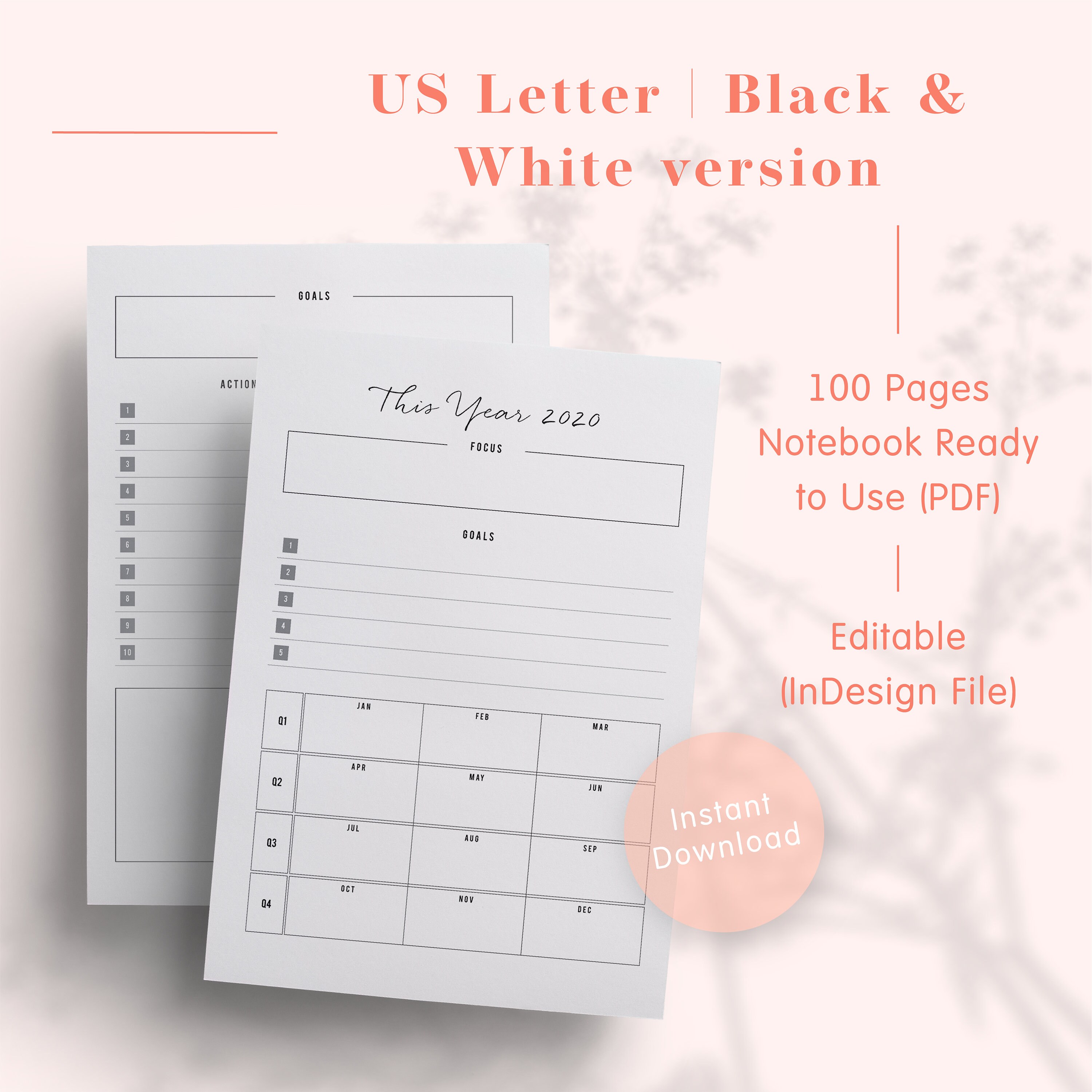 2020 Goals Setting Printable Template - KDP Interiors Editable ...