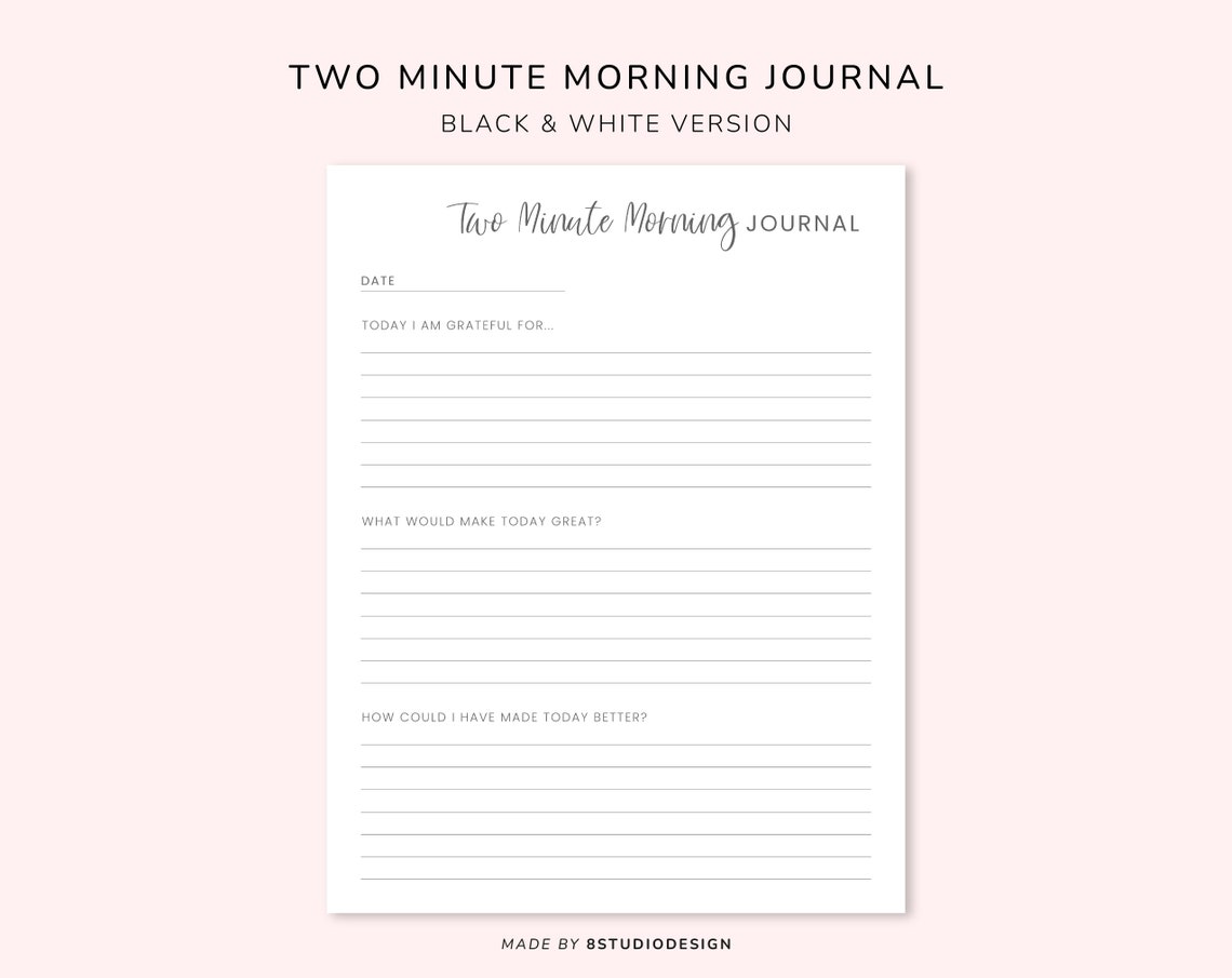Two Minute Morning Journal Planner Printable, Gratitude Journal ...