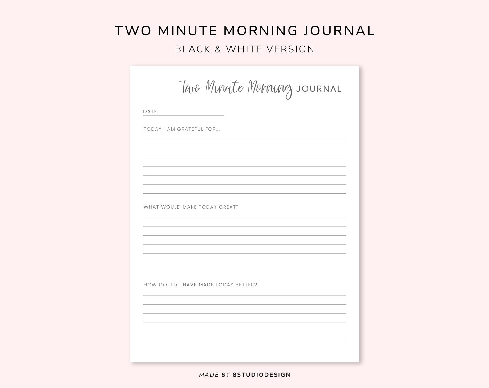 Two Minute Morning Journal Planner Printable, Gratitude Journal ...