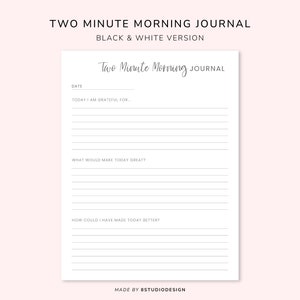 Two Minute Morning Journal - Planner Printable, Gratitude Journal ...