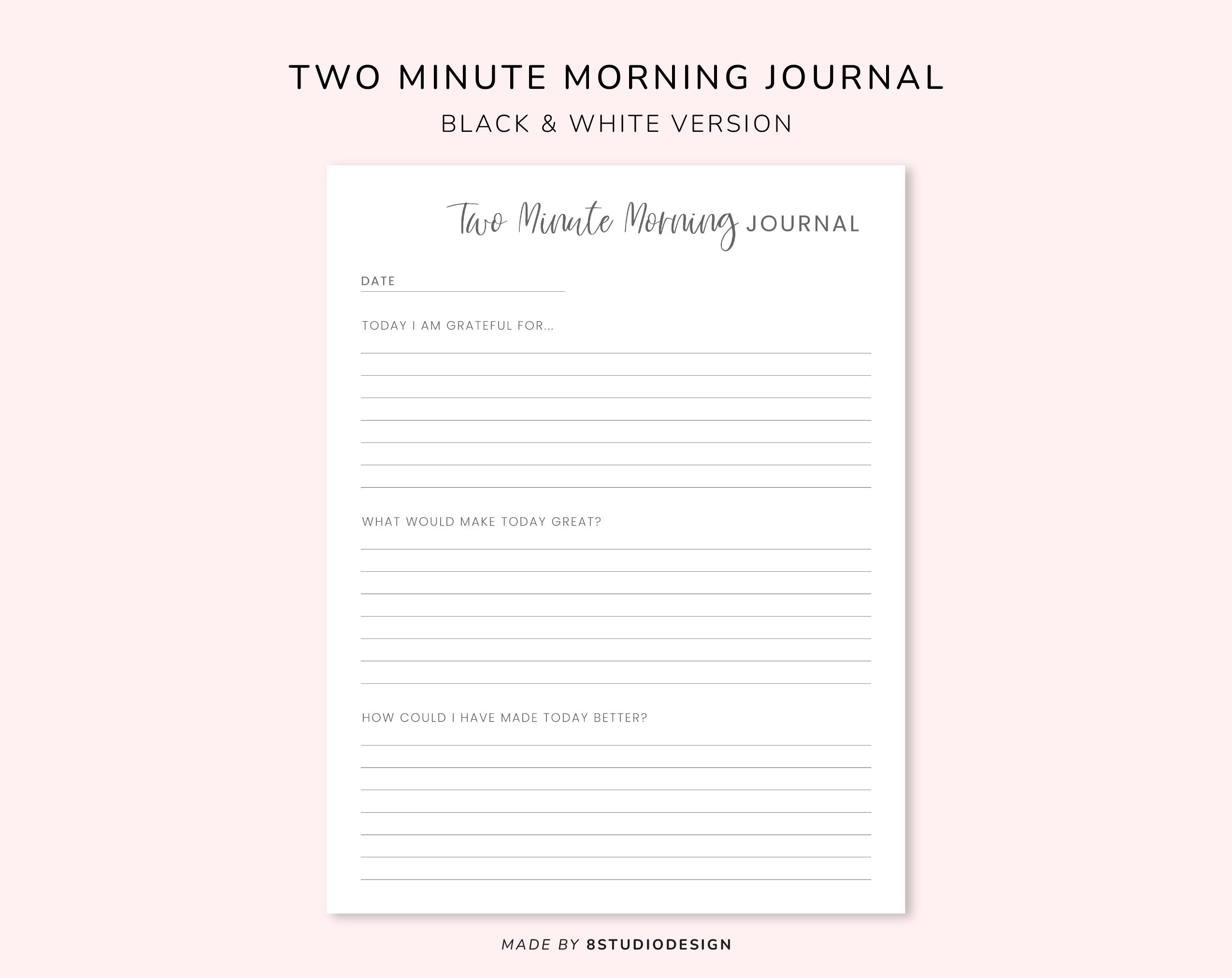 Two Minute Morning Journal Planner Printable, Gratitude Journal ...