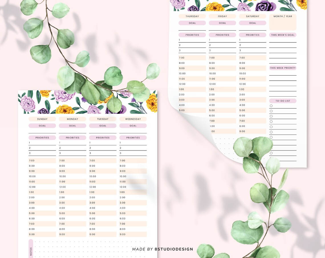 Weekly Planner Printable Floral - Weekly Schedule, to Do List, Undated ...