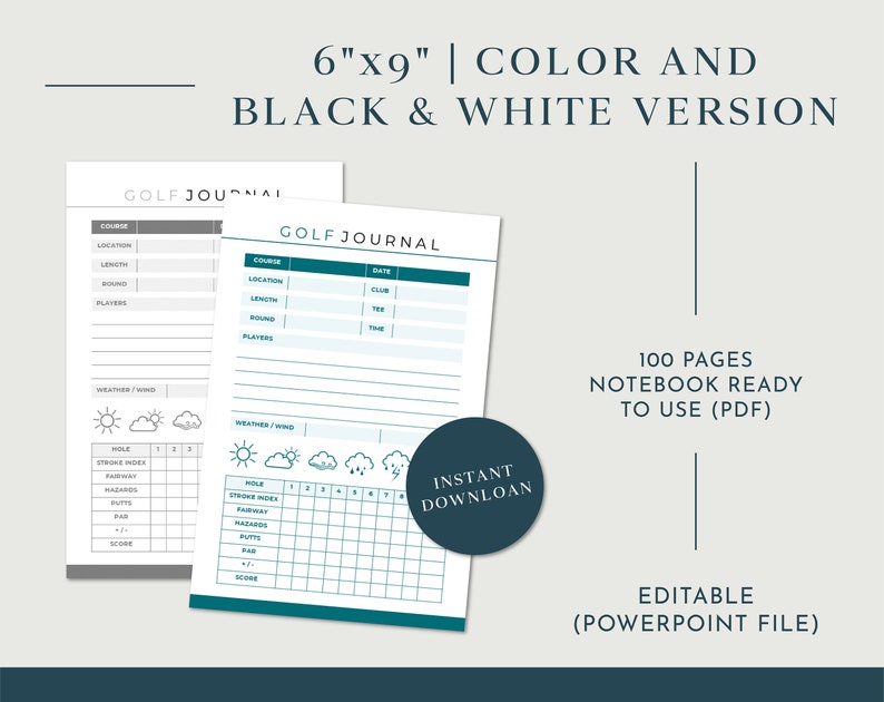 Golf Journal Planner Template - KDP Interiors Editable, Printable PDF ...