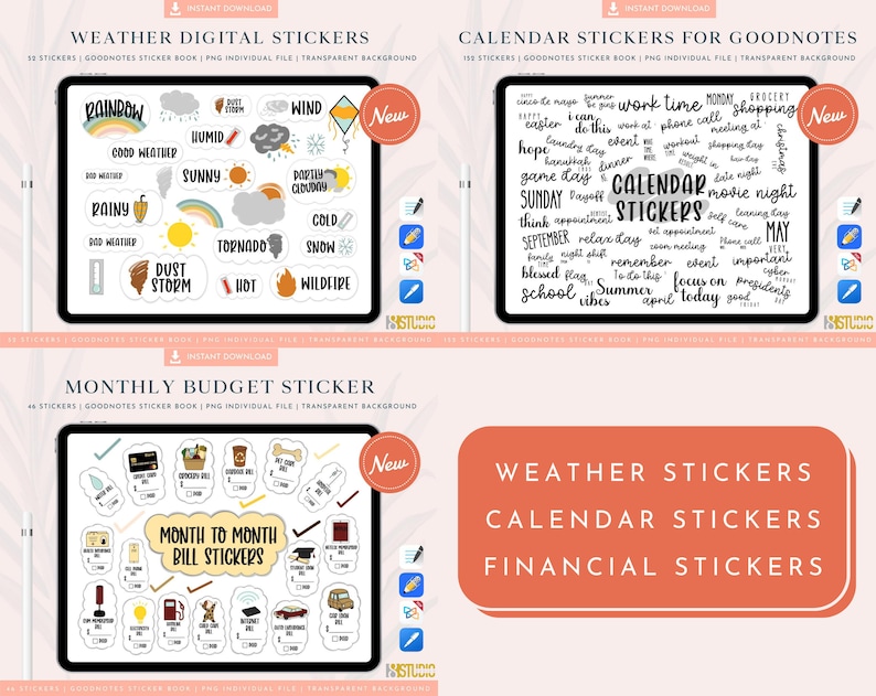 Digital Stickers Pack - Planner Stickers, Digital Planner, Goodnotes ...