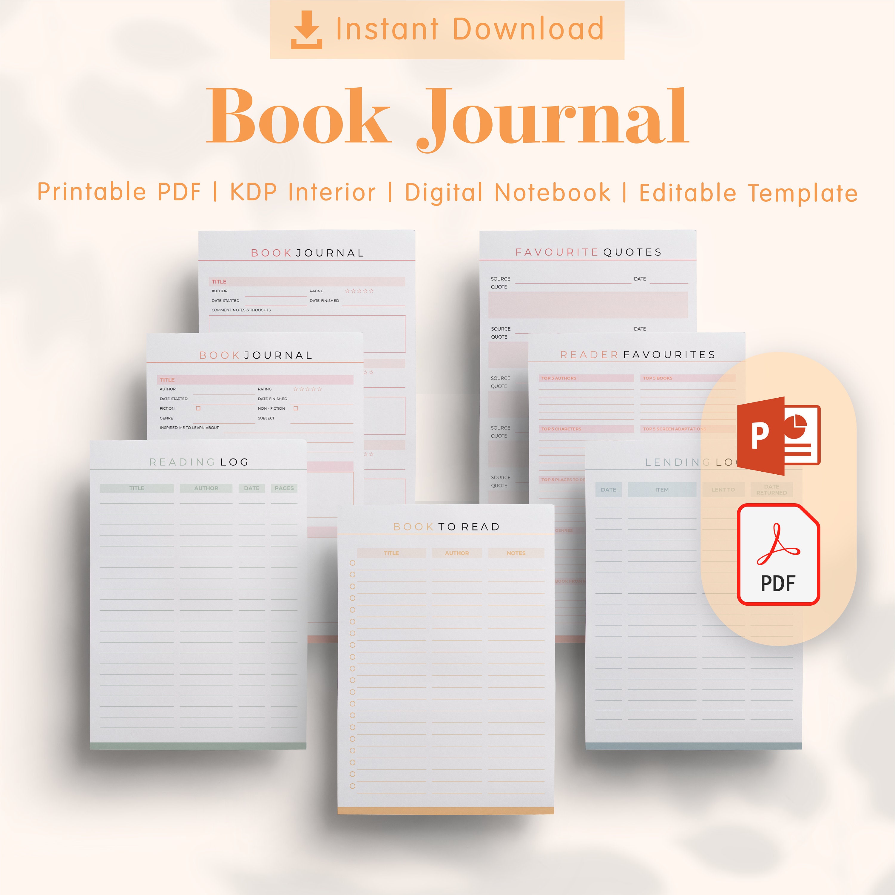 Book Journal Planner Template KDP Interiors Editable, Printable PDF ...