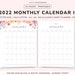 2022 Monthly Calendar Printable, Year Calendar Template, Wall Calendar ...