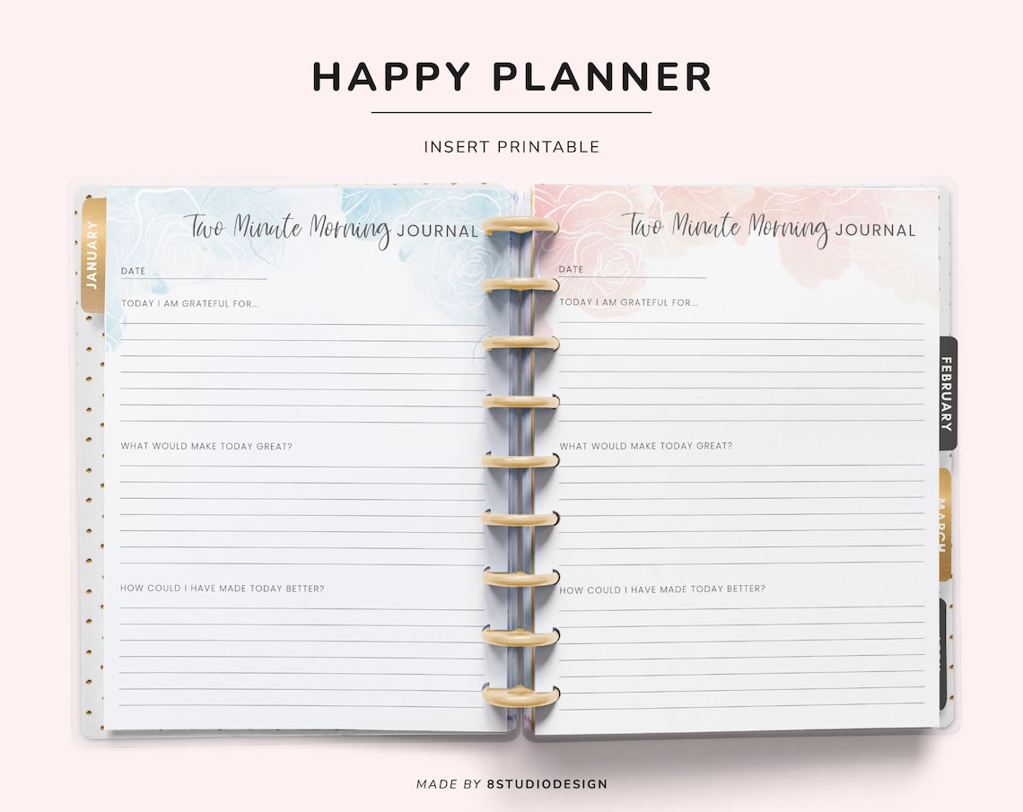 Two Minute Morning Journal Planner Printable, Gratitude Journal ...