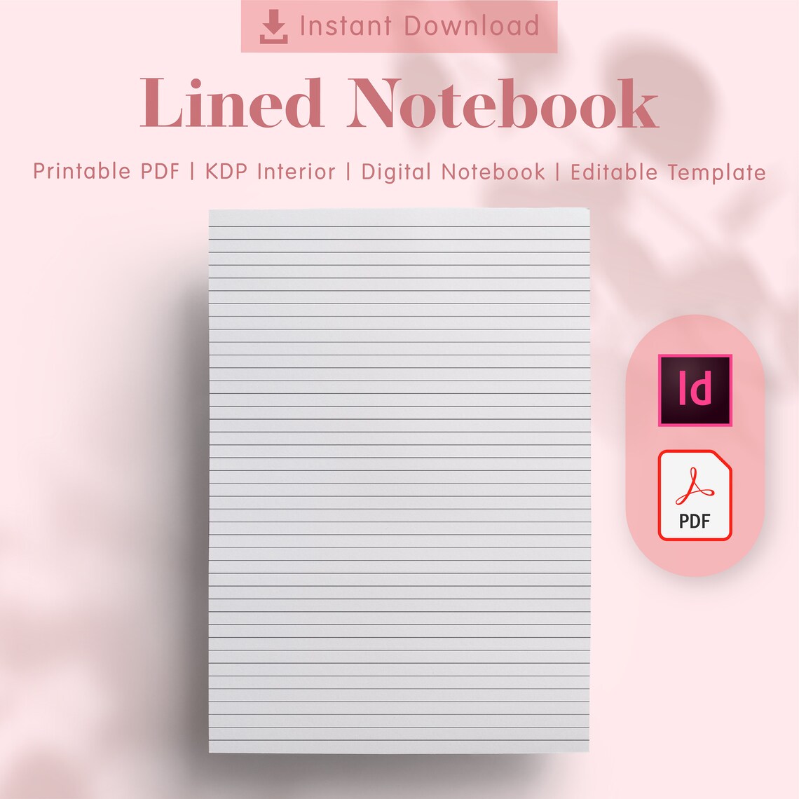 Lined Notebook Printable Template - KDP Interiors Editable, Printable ...