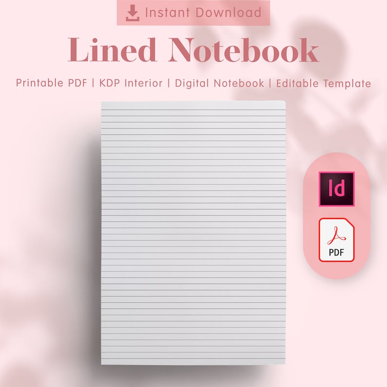 Lined Notebook Printable Template - KDP Interiors Editable, Printable ...