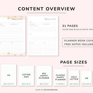 Topics to Study - Planner Printable, Student Planner, College Planner ...