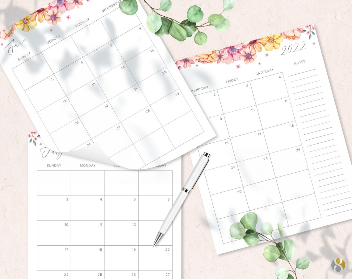 2022 Monthly Planner Printable Dated Month on 2 Pages | Etsy