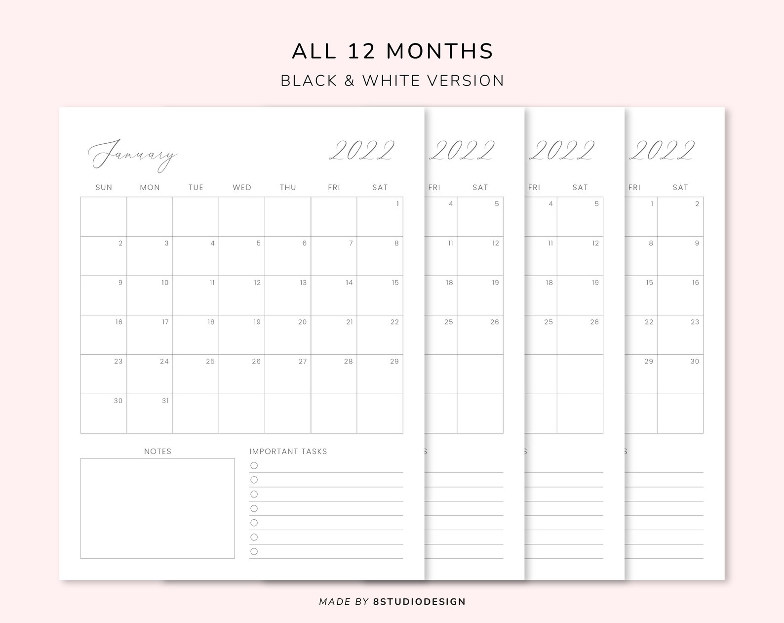 2022 Monthly Planner Printable, Dated Month on 1 Page, Monthly ...