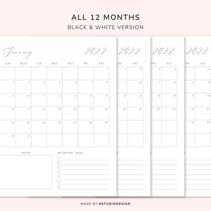 2022 Monthly Planner Printable, Dated Month on 1 Page, Monthly ...