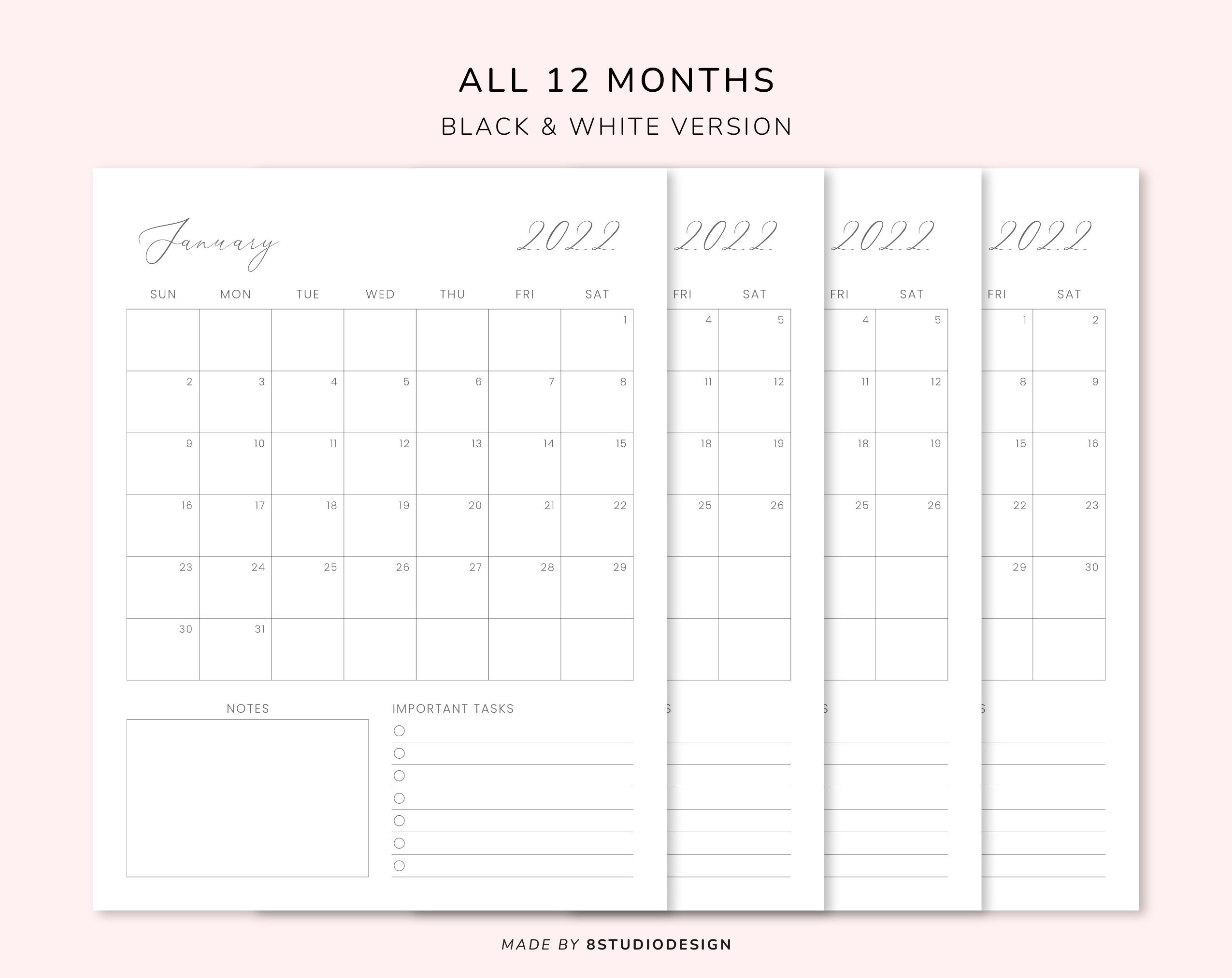 2022 Monthly Planner Printable, Dated Month on 1 Page, Monthly ...