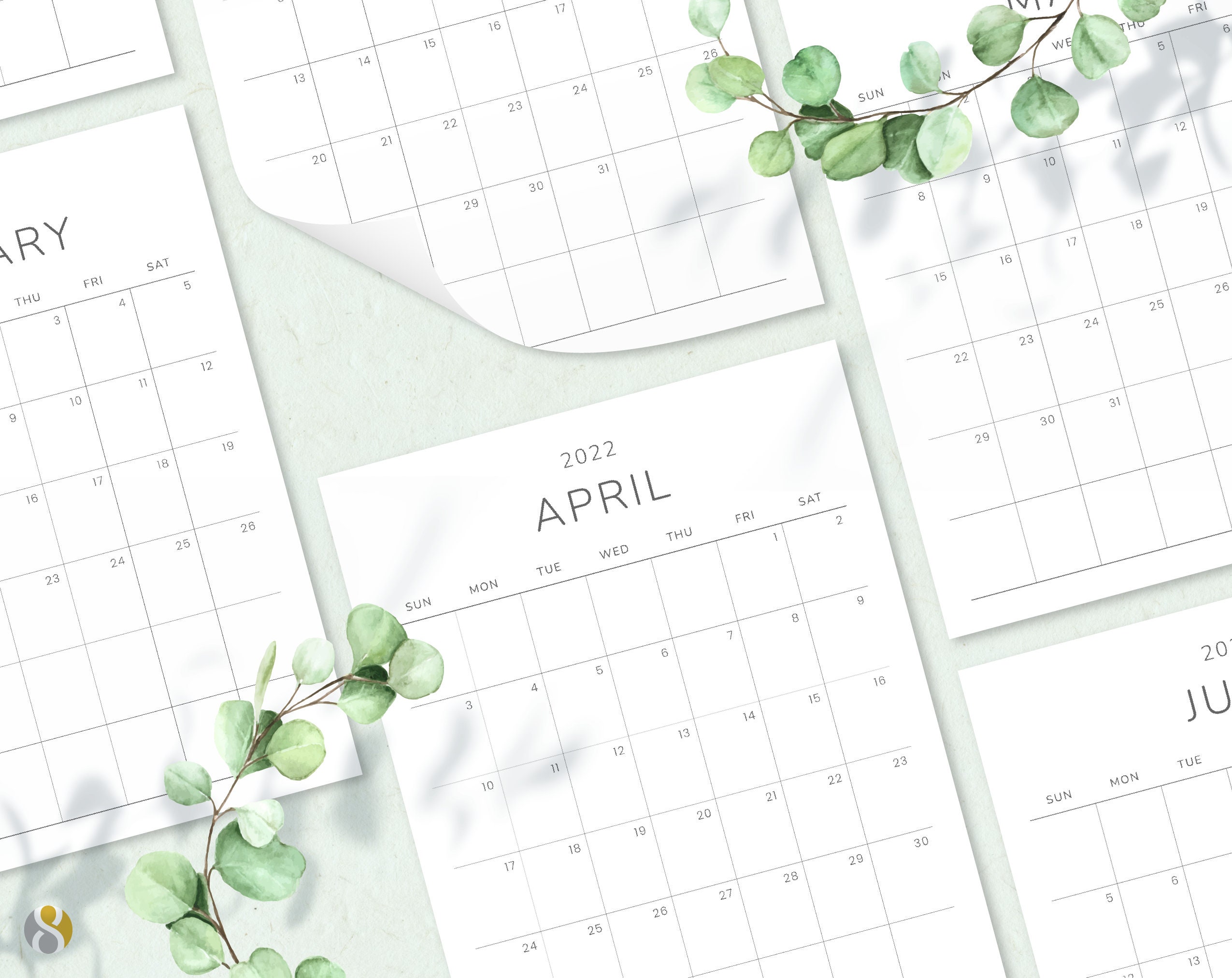 2022 Monthly Calendar Printable Year Calendar Template | Etsy