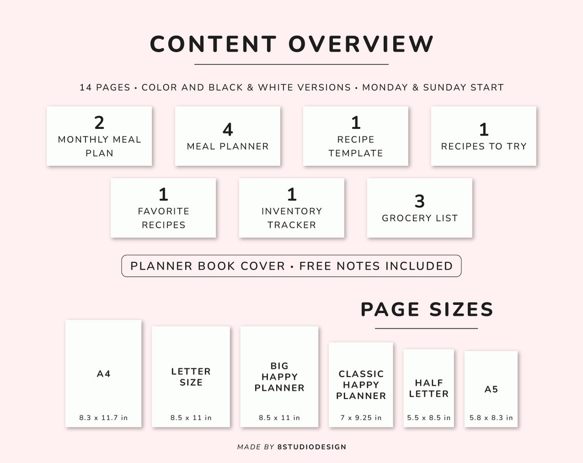 Meal Planner Printable Bundle - Weekly Meal Planner, Grocery List ...