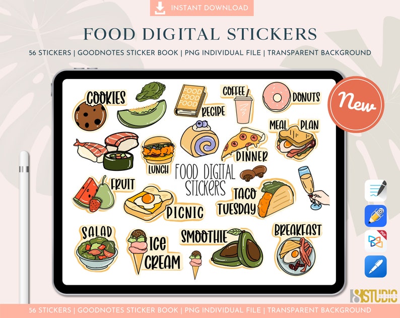 Food Digital Stickers - Digital Stickers for Goodnotes Planner ...