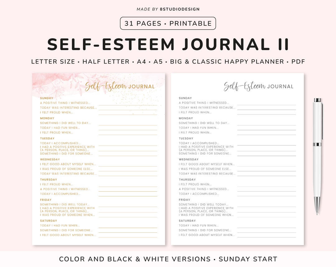 Self-esteem Journal - Planner Printable, Self Esteem, Self Love, Self ...