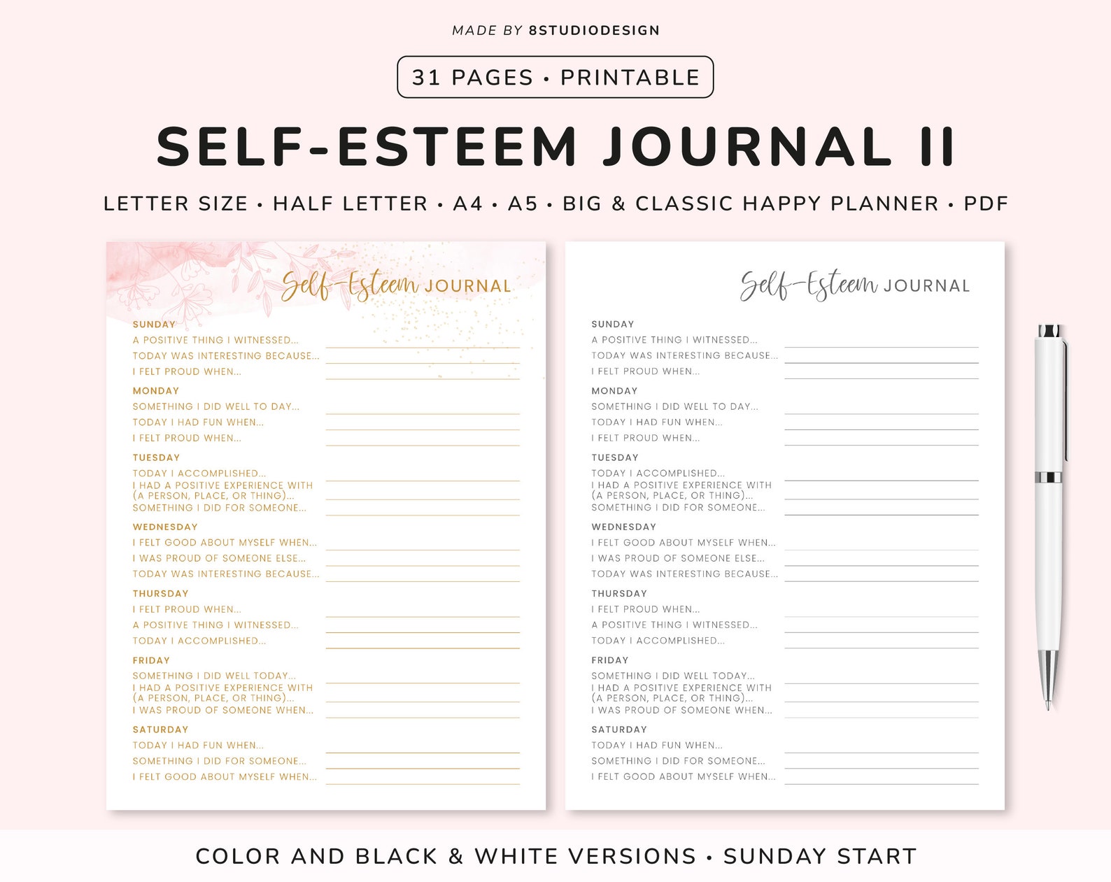 Self-esteem Journal - Planner Printable, Self Esteem, Self Love, Self ...
