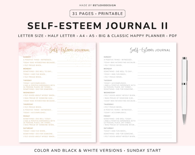Self-esteem Journal - Planner Printable, Self Esteem, Self Love, Self ...