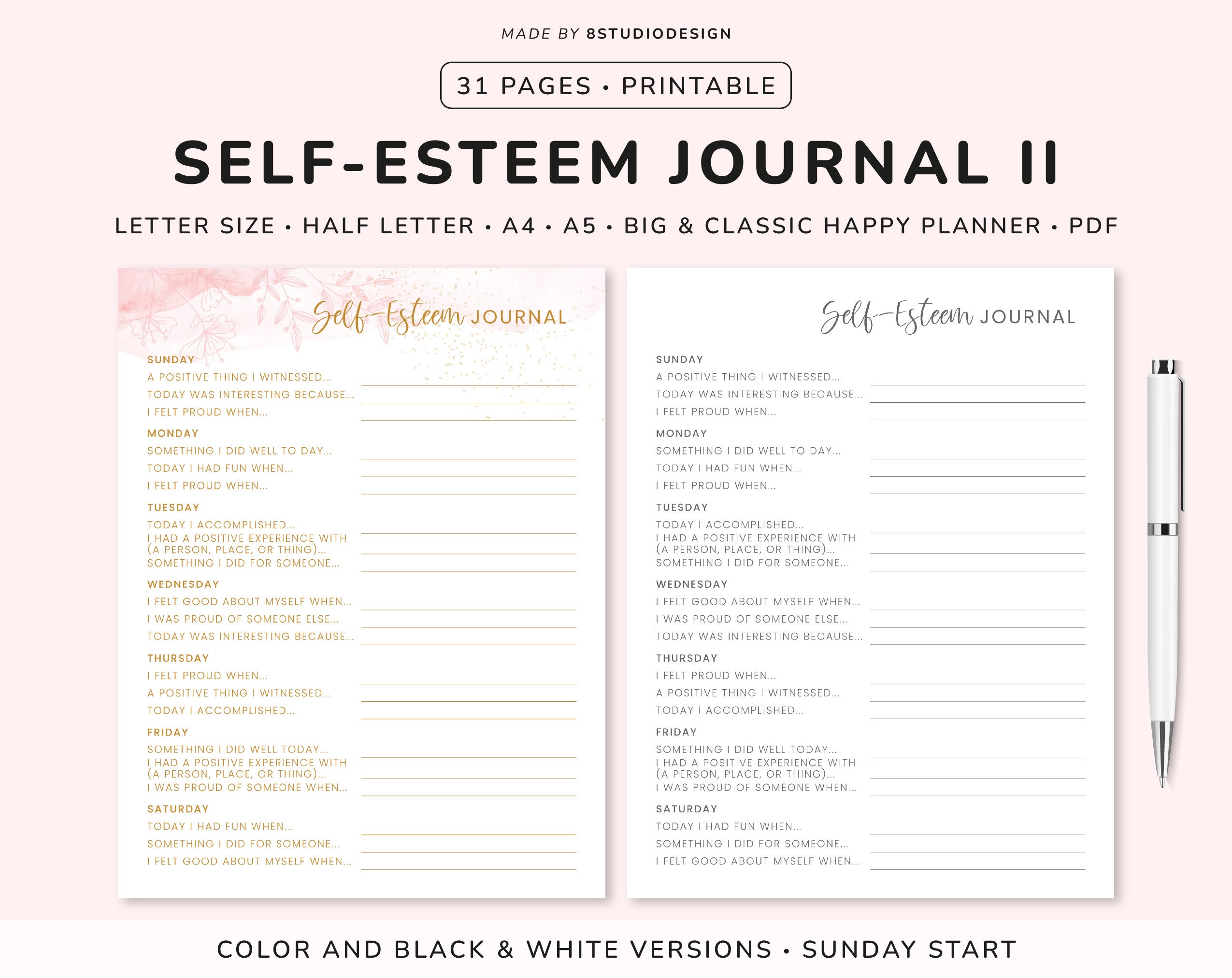 Self-esteem Journal - Planner Printable, Self Esteem, Self Love, Self ...
