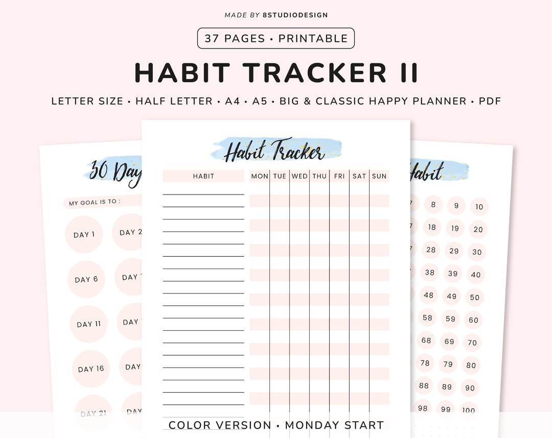Habit Tracker Journal - Planner Printable, Month Habit Tracker, Habit ...