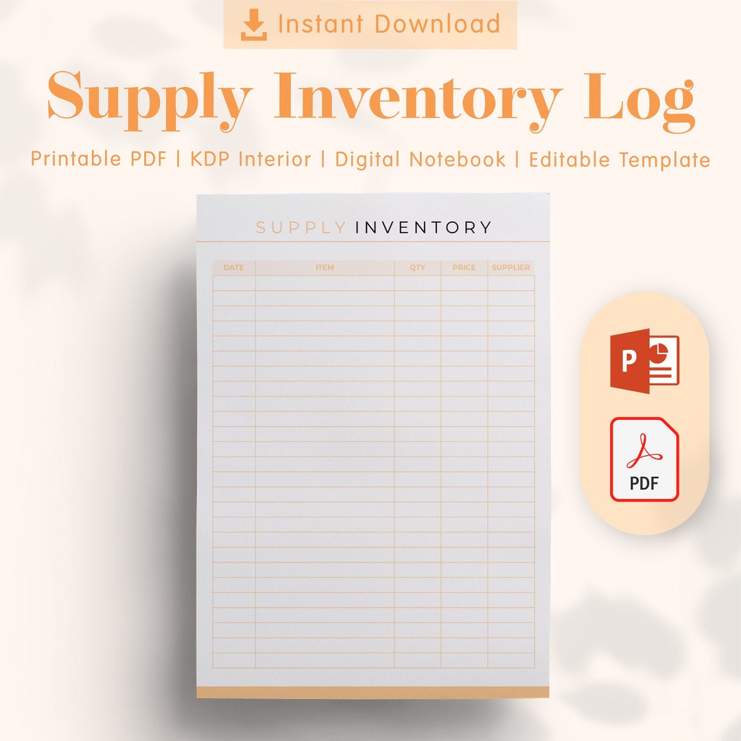 Supply Inventory Log - Planner Template - KDP Interiors Editable ...