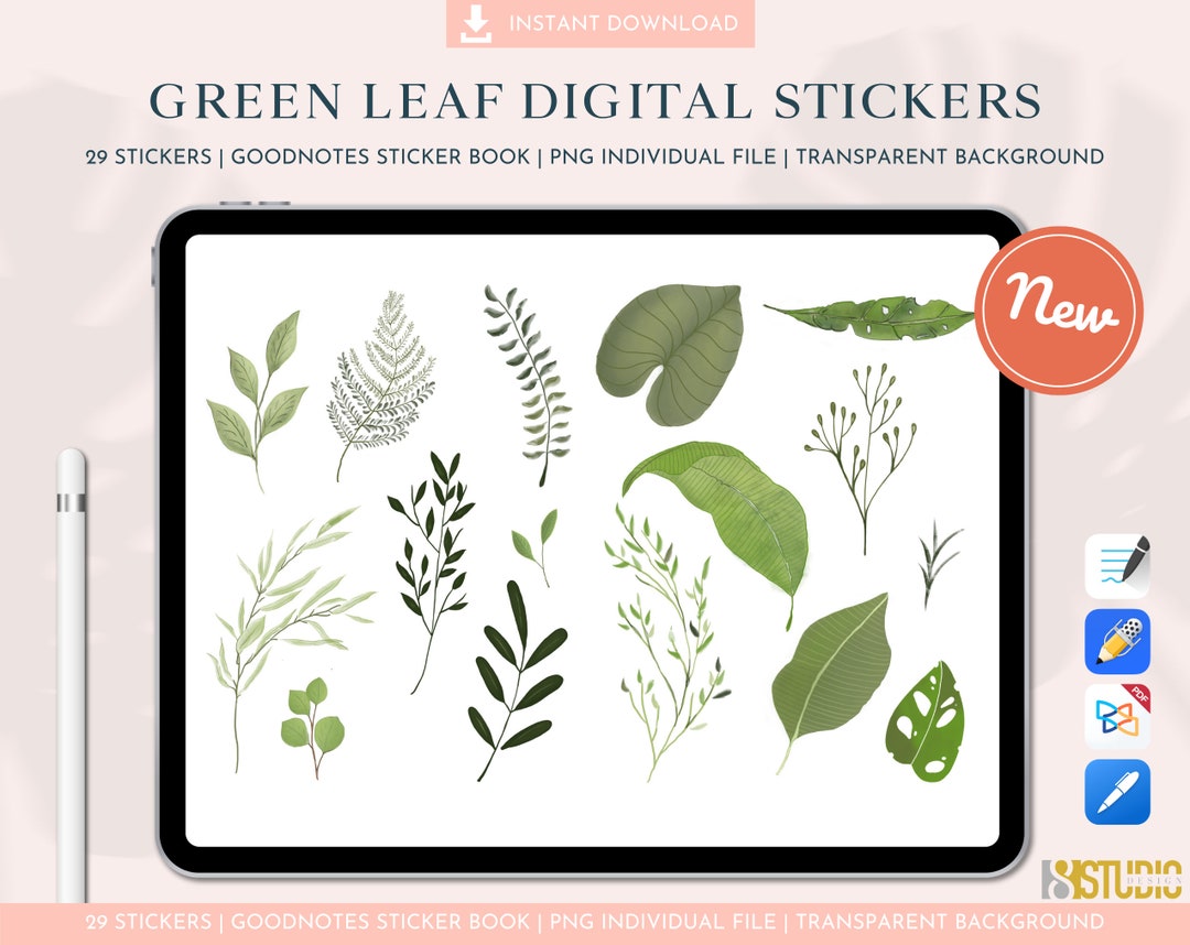 Green Leaf Stickers for Digital Planner - Leafy Plant Stickers ...