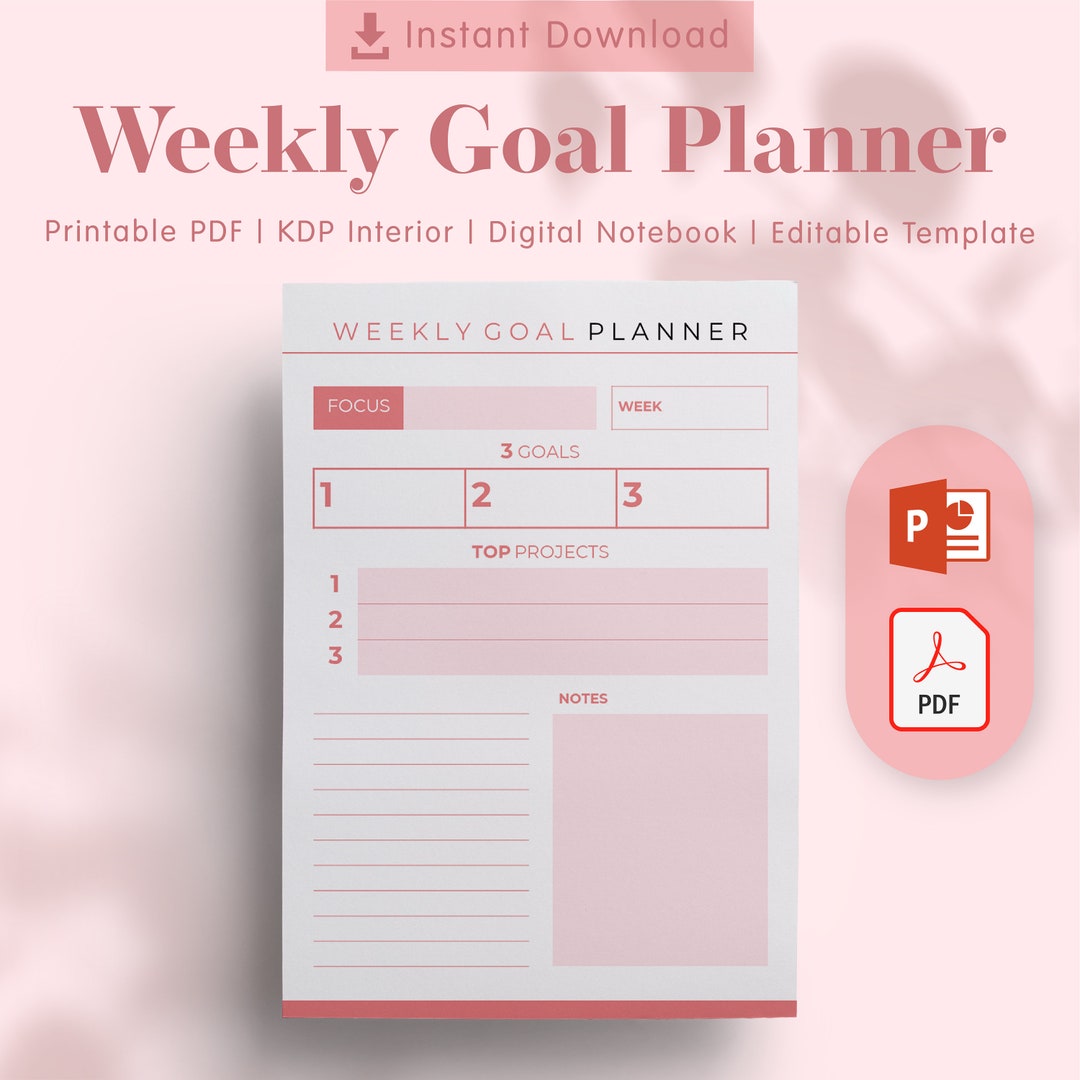 Weekly Goal Planner Template KDP Interiors Editable, Printable PDF ...