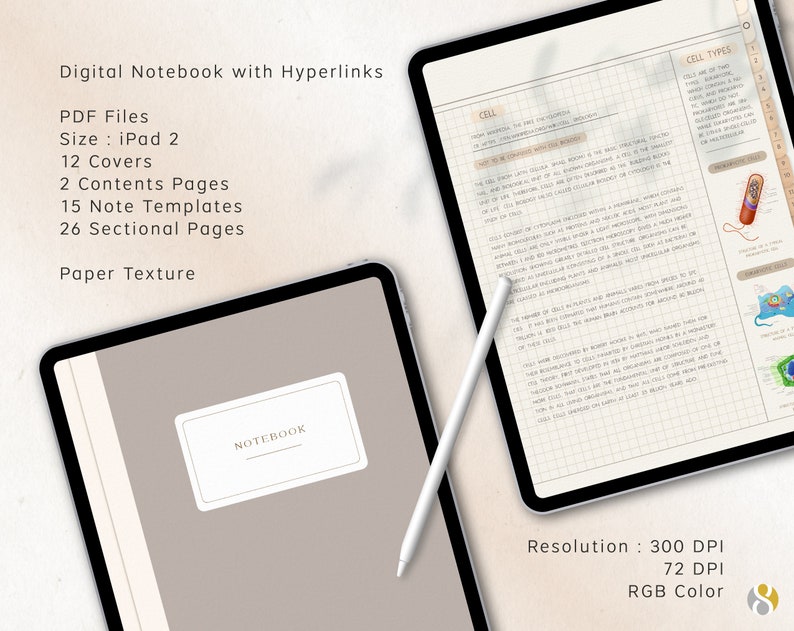 Digital Notebook - 26 Subjects, Beige Color, Goodnotes, Notability ...