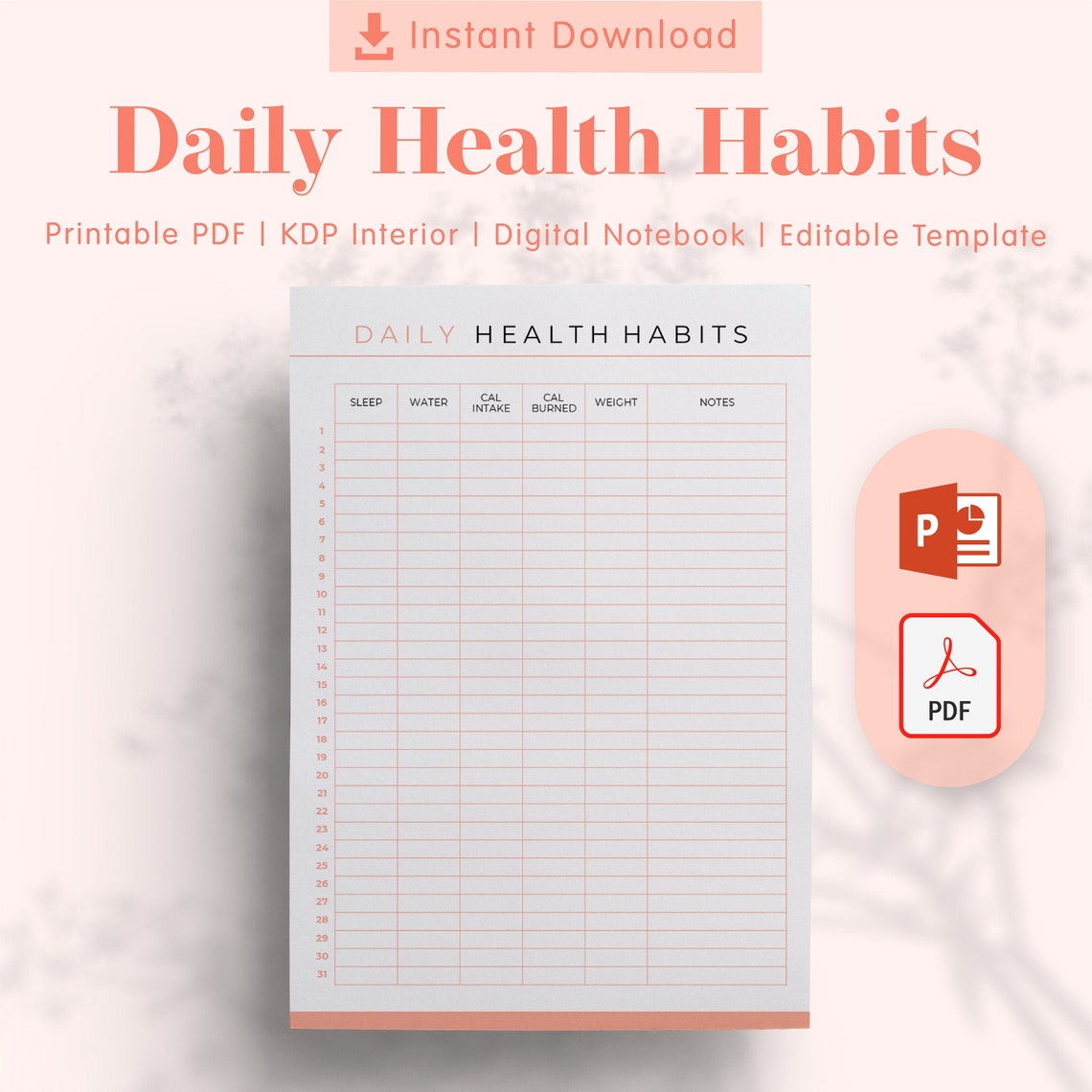 Daily Health Habits Planner Template - KDP Interiors Editable ...