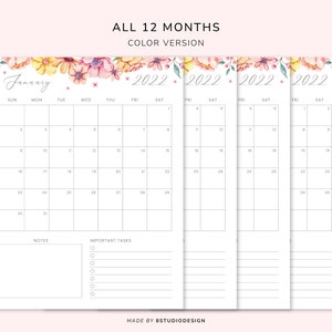 2022 Monthly Planner Printable, Dated Month on 1 Page, Monthly ...