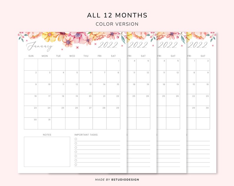2022 Monthly Planner Printable, Dated Month on 1 Page, Monthly ...