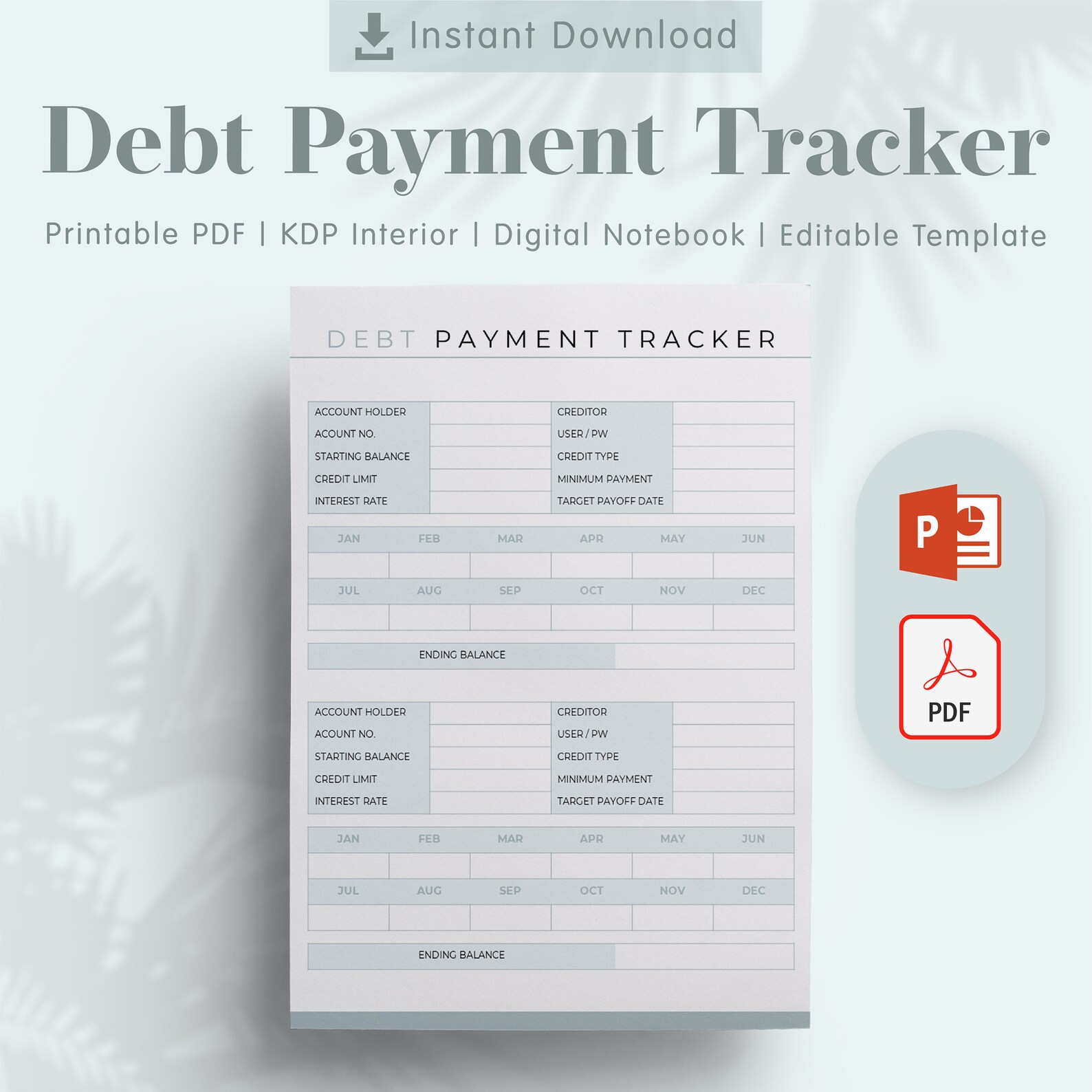 Debt Payment Tracker Planner Template KDP Interiors Editable, Printable ...