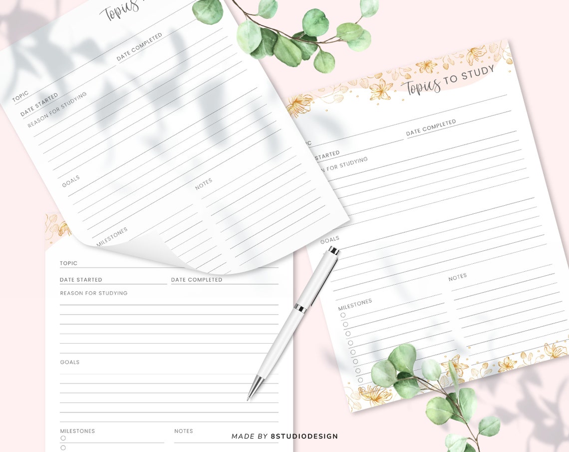 Topics to Study Planner Printable Student Planner College - Etsy