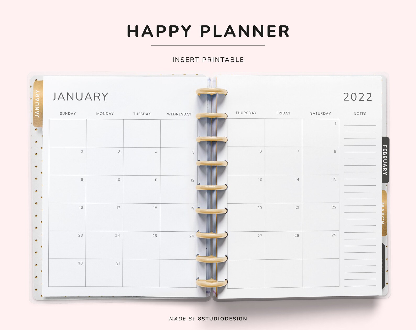 2022 Monthly Planner Printable, Dated Month on 2 Pages, Monthly ...