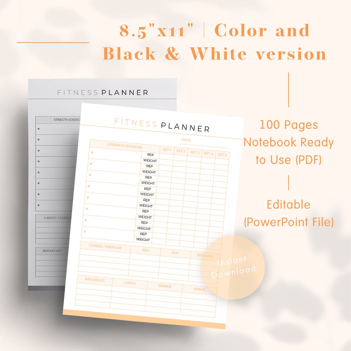Fitness Planner Template KDP Interiors Editable, Printable PDF ...