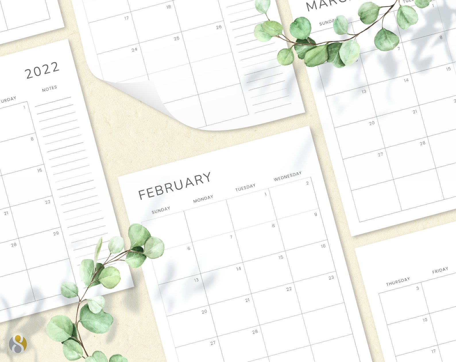 2022 Monthly Planner Printable Dated Month on 2 Pages | Etsy
