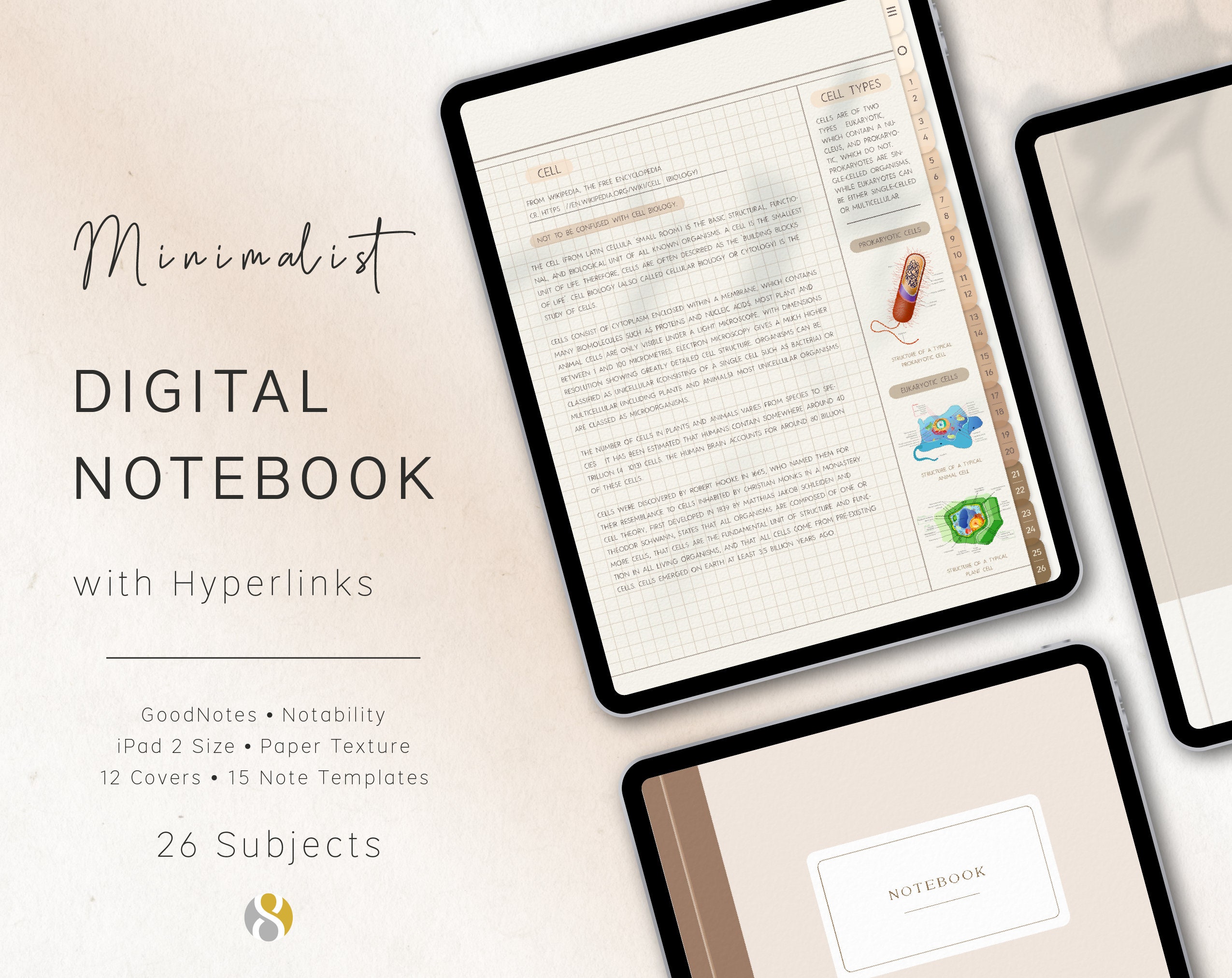 Digital Notebook - 26 Subjects, Beige Color, Goodnotes, Notability ...